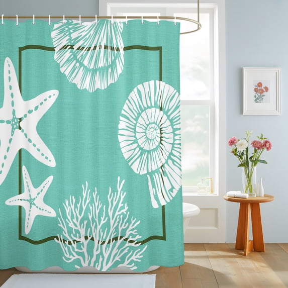 Bathroom Shower Curtain Summer Starfish Coral Conch Shell Waterproof ...