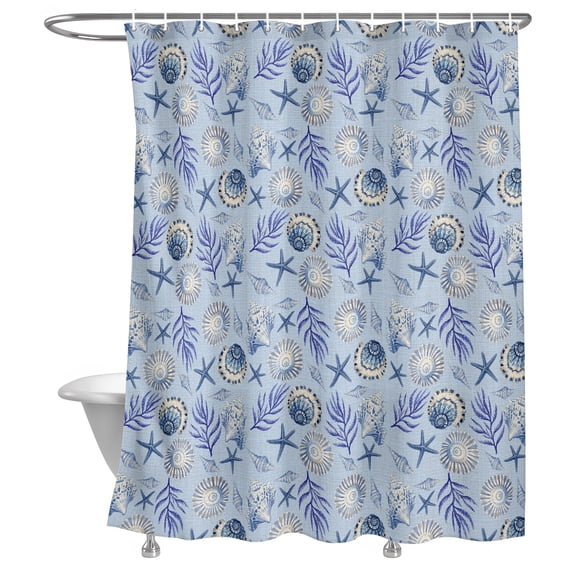 Bathroom Shower Curtain Summer Starfish Shell Conch Seamless Waterproof ...