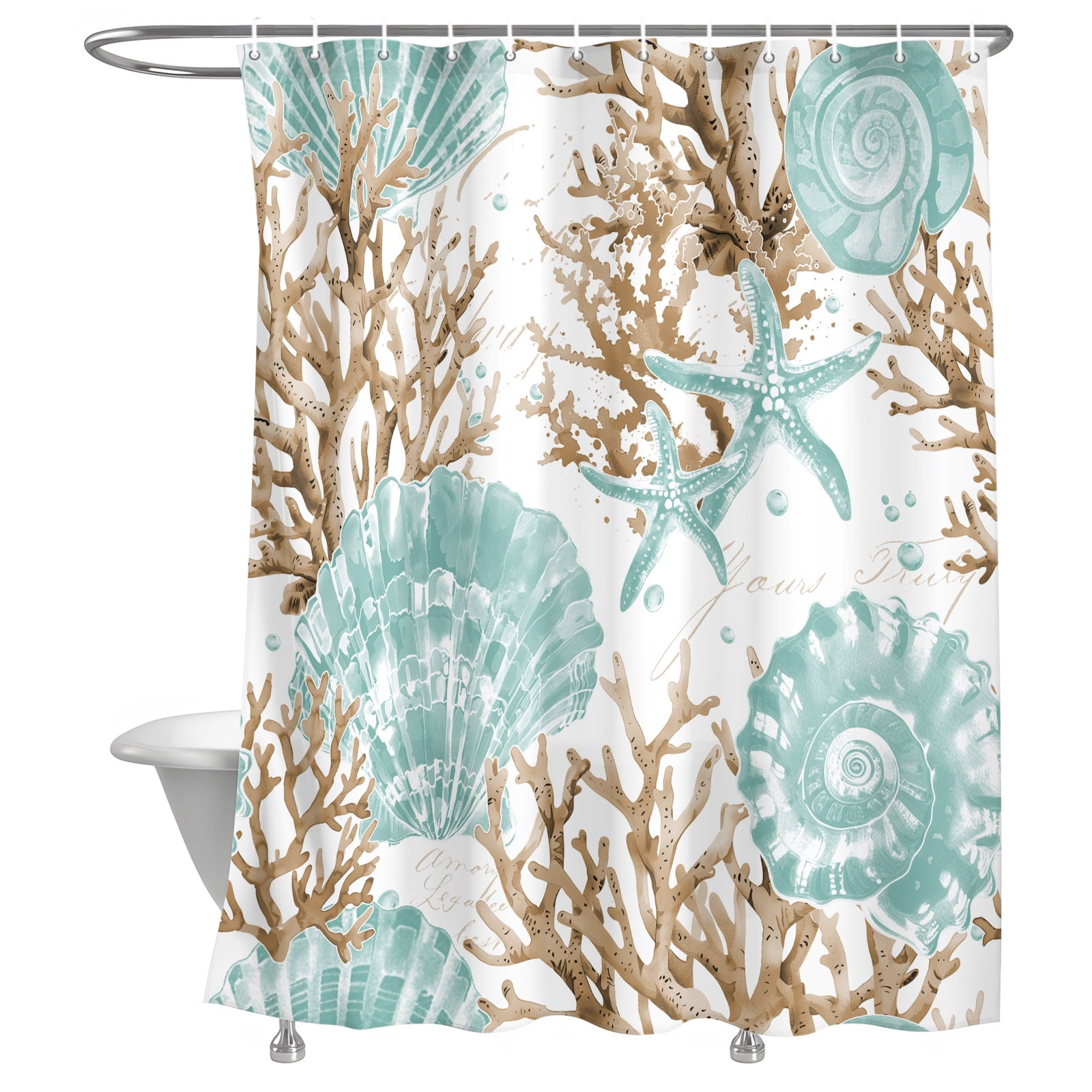 Bathroom Shower Curtain Summer Starfish Shell Coral Waterproof Shower ...