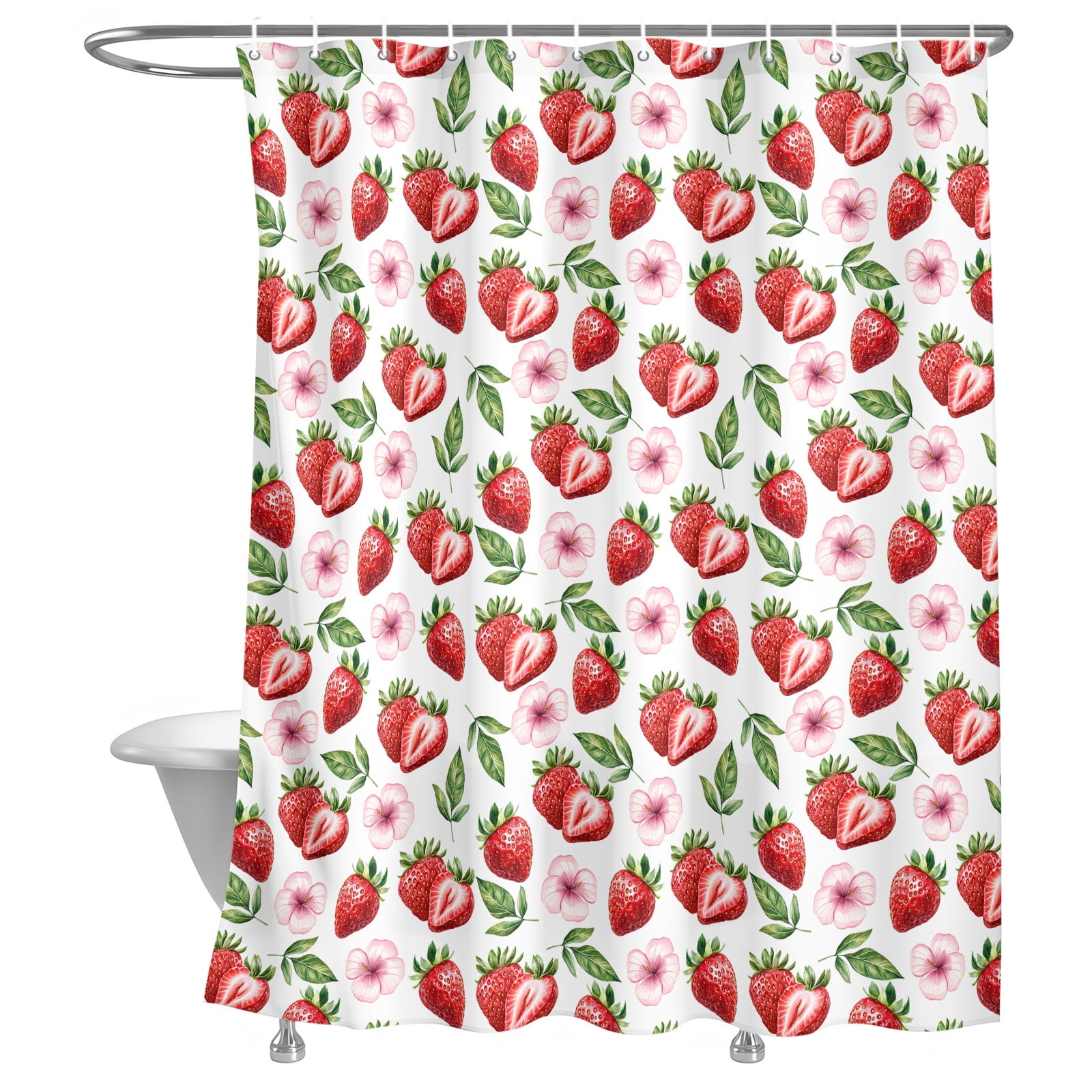 Bathroom Shower Curtain Summer Strawberry Flowers Waterproof Shower ...