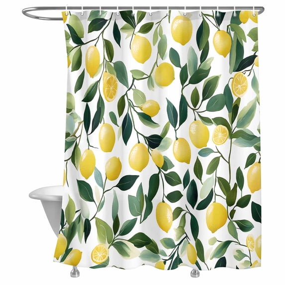 Bathroom Shower Curtain Summer Watercolor Lemon Fruit Waterproof Shower ...