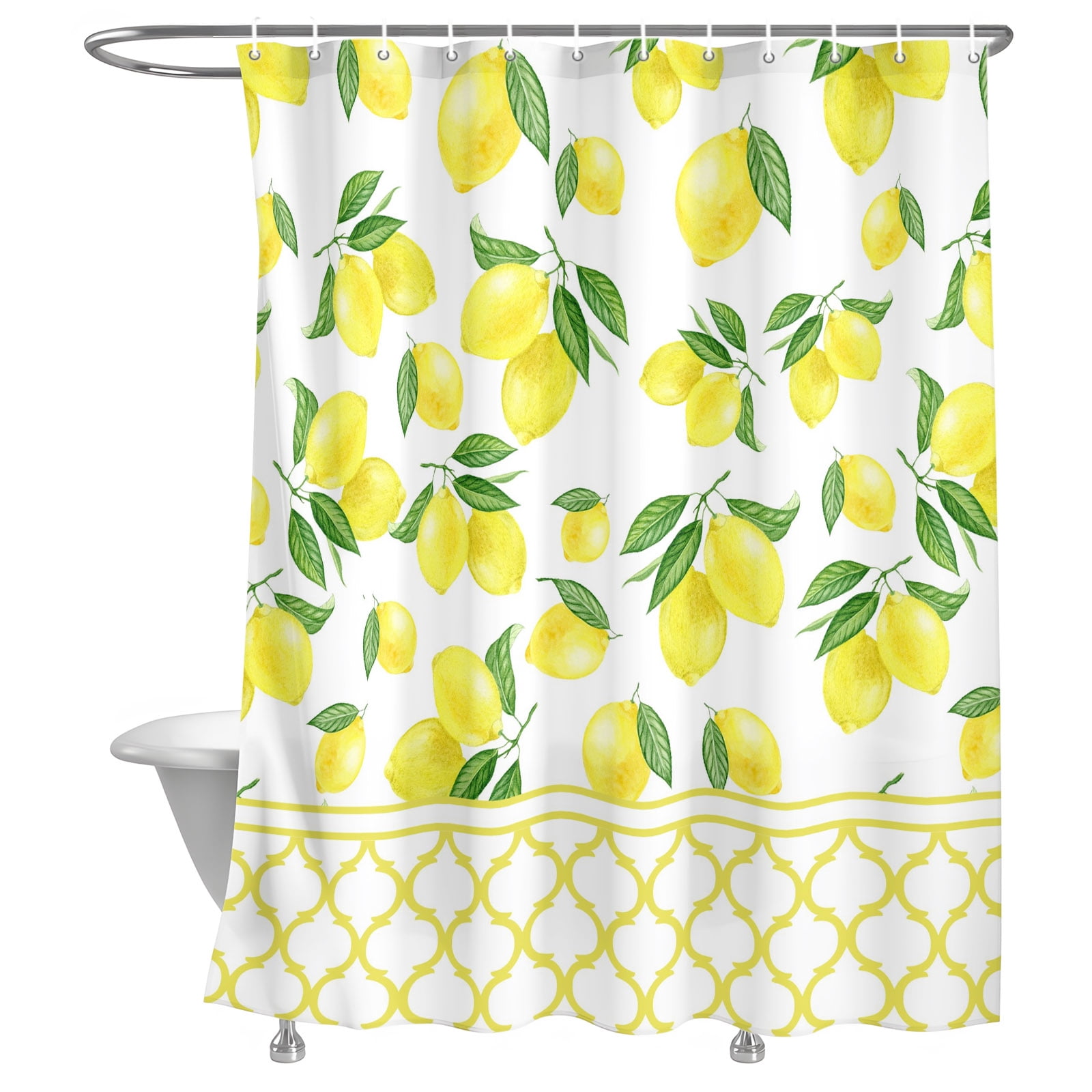 Bathroom Shower Curtain Summer Watercolor Lemon Fruit Waterproof Shower ...