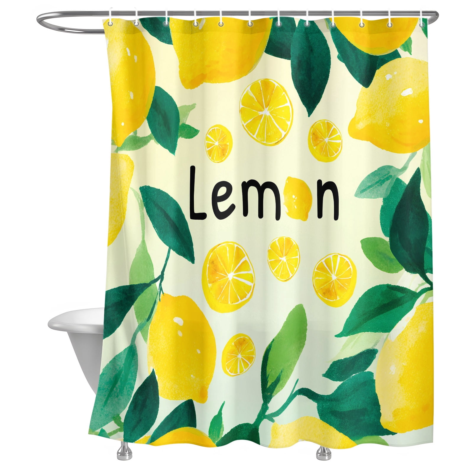 Bathroom Shower Curtain Summer Yellow Lemon Green Leaf Waterproof ...