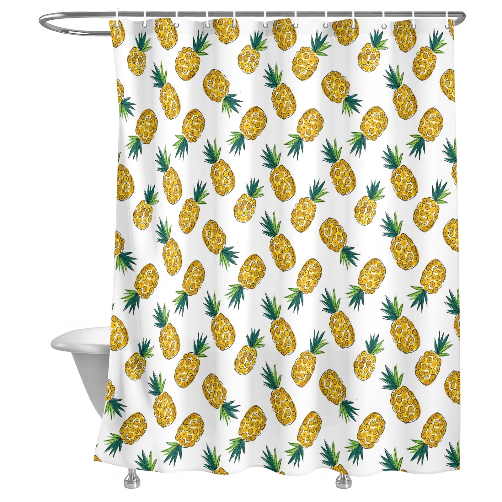 Bathroom Shower Curtain Summer Yellow Pineapple Seamless Waterproof ...