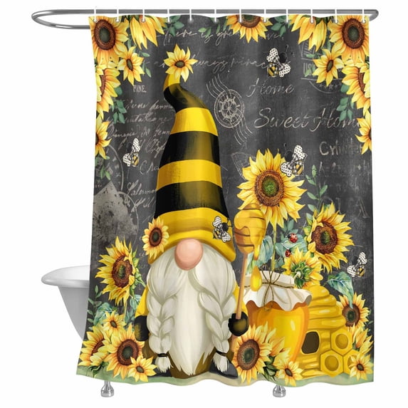 Bathroom Shower Curtain Sunflower Dwarf Honey Bee Waterproof Shower ...