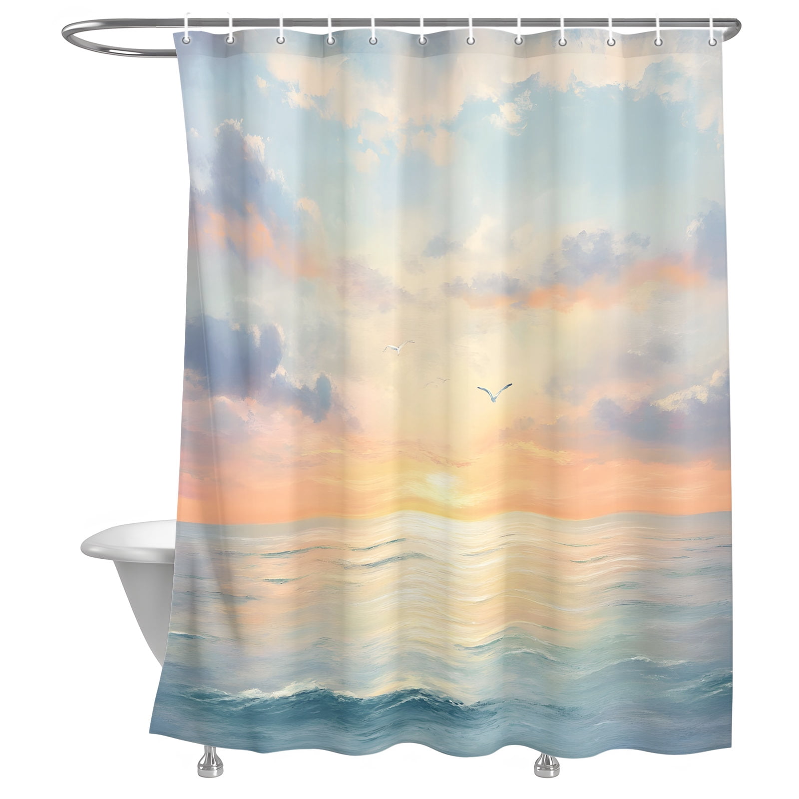 Bathroom Shower Curtain Sunset Sky Sea Bird Waterproof Shower Curtains ...