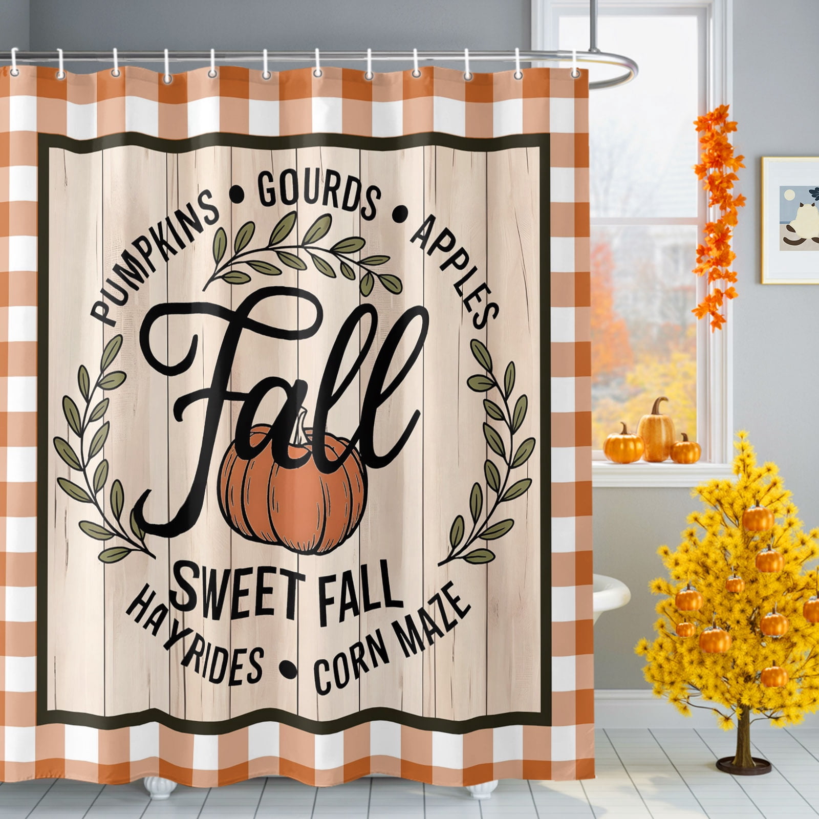 Bathroom Shower Curtain Sweet Fall Words Leaf Waterproof Shower ...