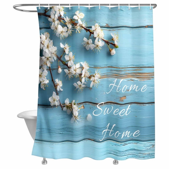 Bathroom Shower Curtain Sweet Home Words on Blue Wood Board Waterproof ...