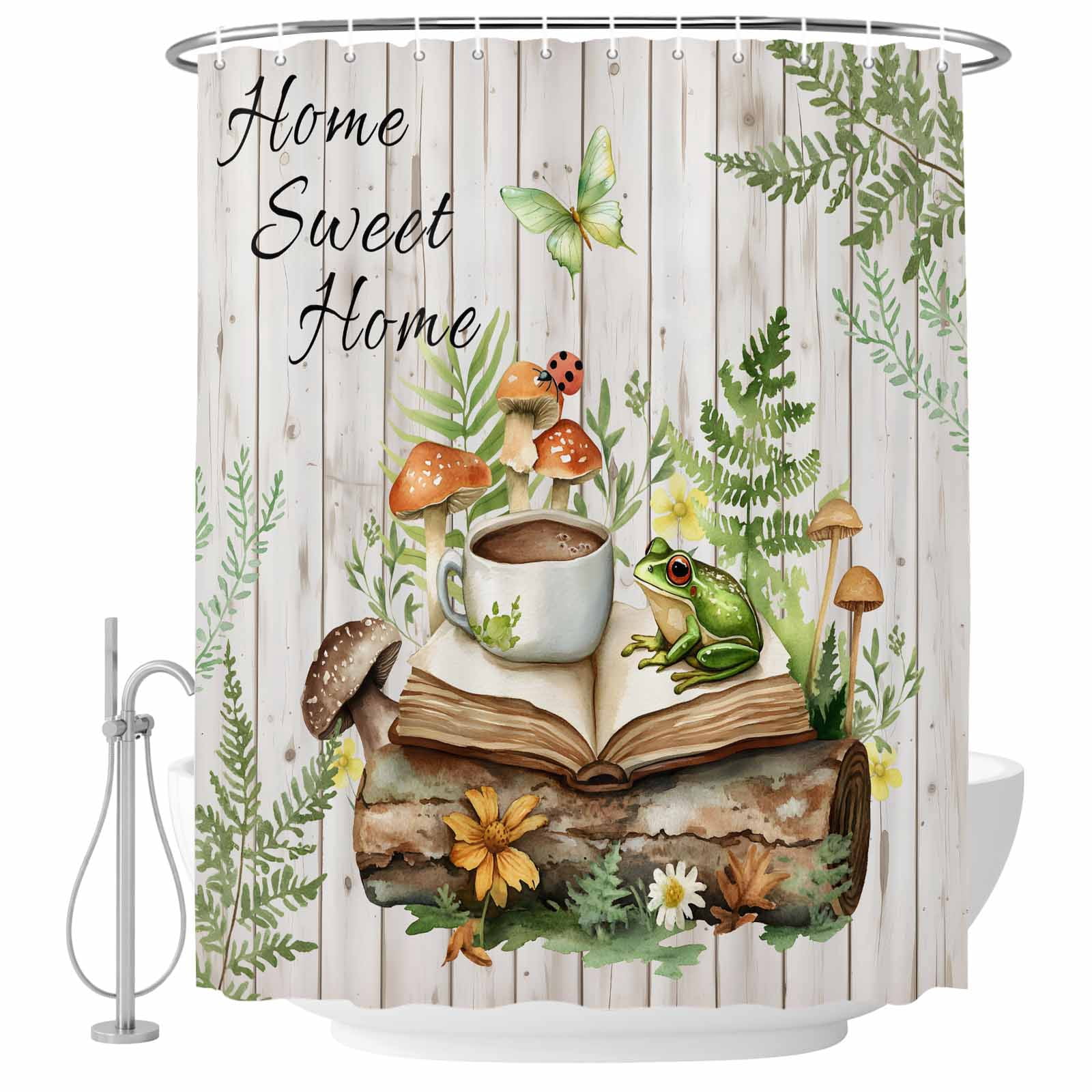 Bathroom Shower Curtain Sweet Home Words Frog Waterproof Shower ...