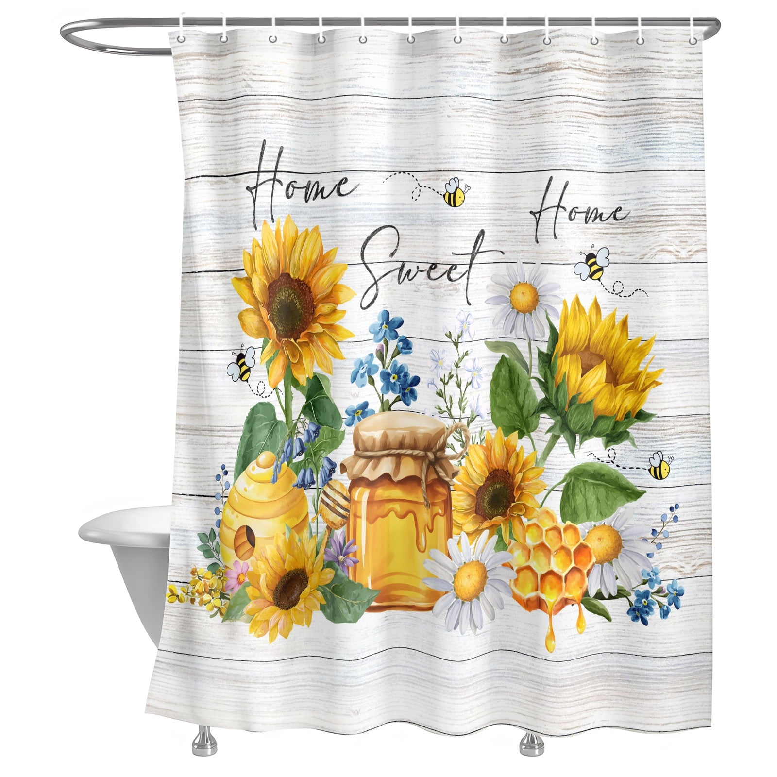 Bathroom Shower Curtain Sweet Home Words on Wood Board Waterproof ...
