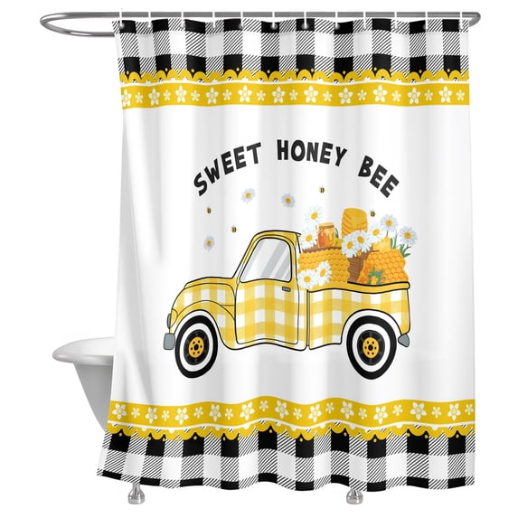 Bathroom Shower Curtain Sweet Honey Bee Daisy Waterproof Shower ...