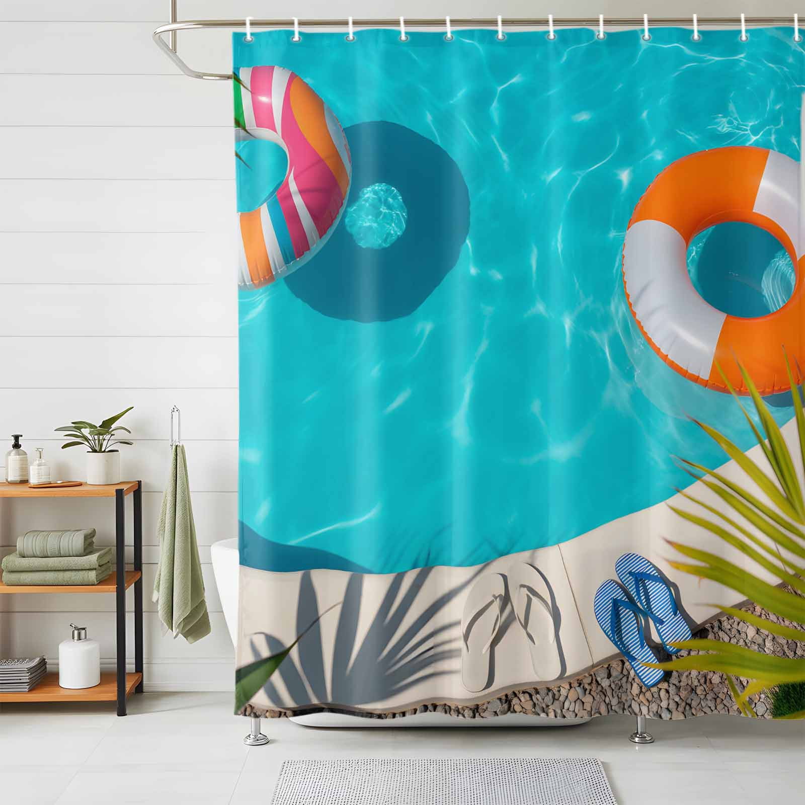 Bathroom Shower Curtain Swimming Pool Swimming Circle Waterproof Shower ...