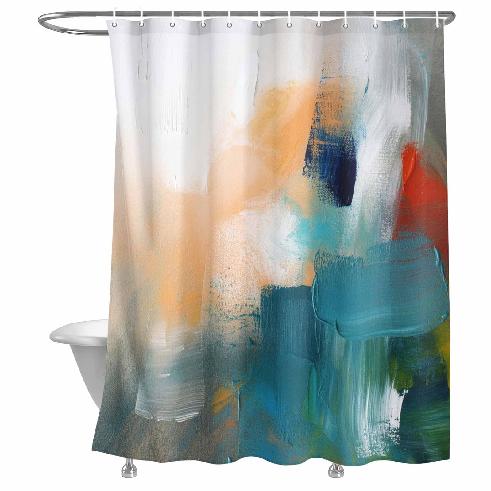 Bathroom Shower Curtain Teal Gradient Color Blocks Waterproof Shower ...