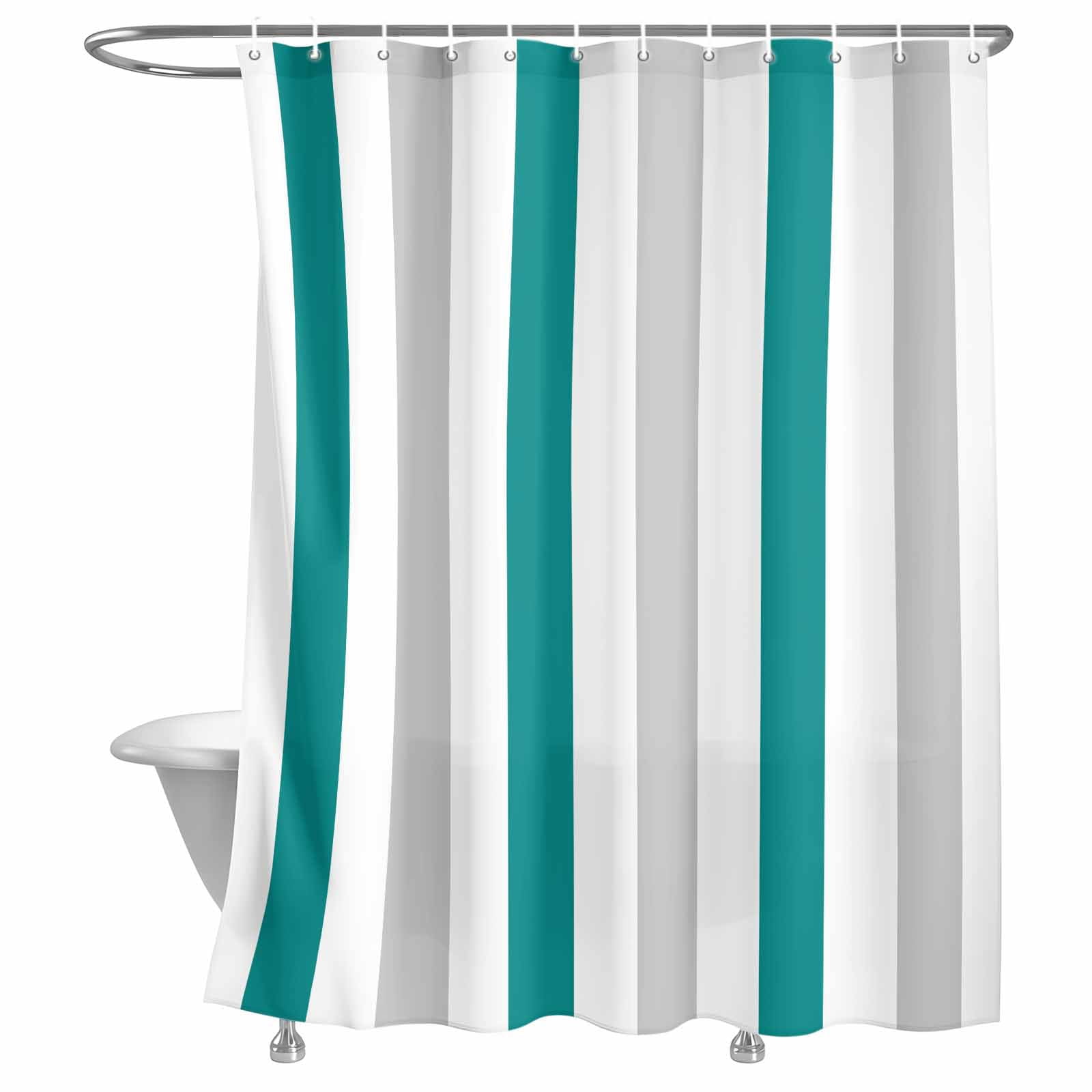 Bathroom Shower Curtain Teal Gray White Stripe Waterproof Shower ...