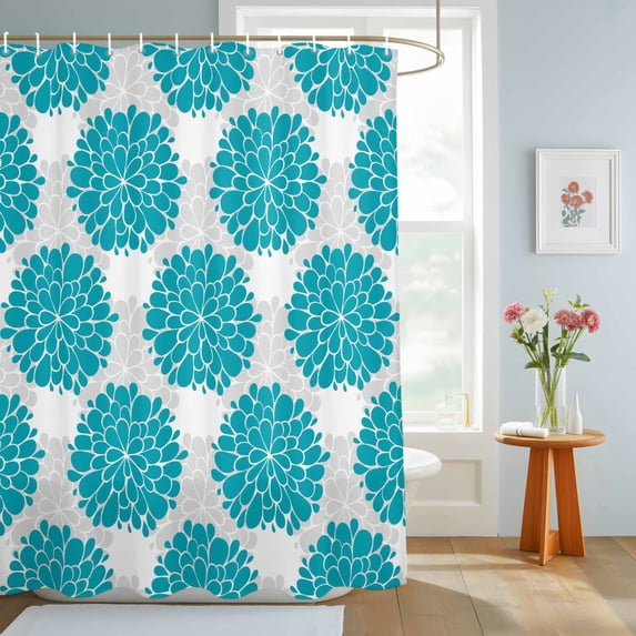 Bathroom Shower Curtain Teal Grey Hydrangea Flower Waterproof Shower ...