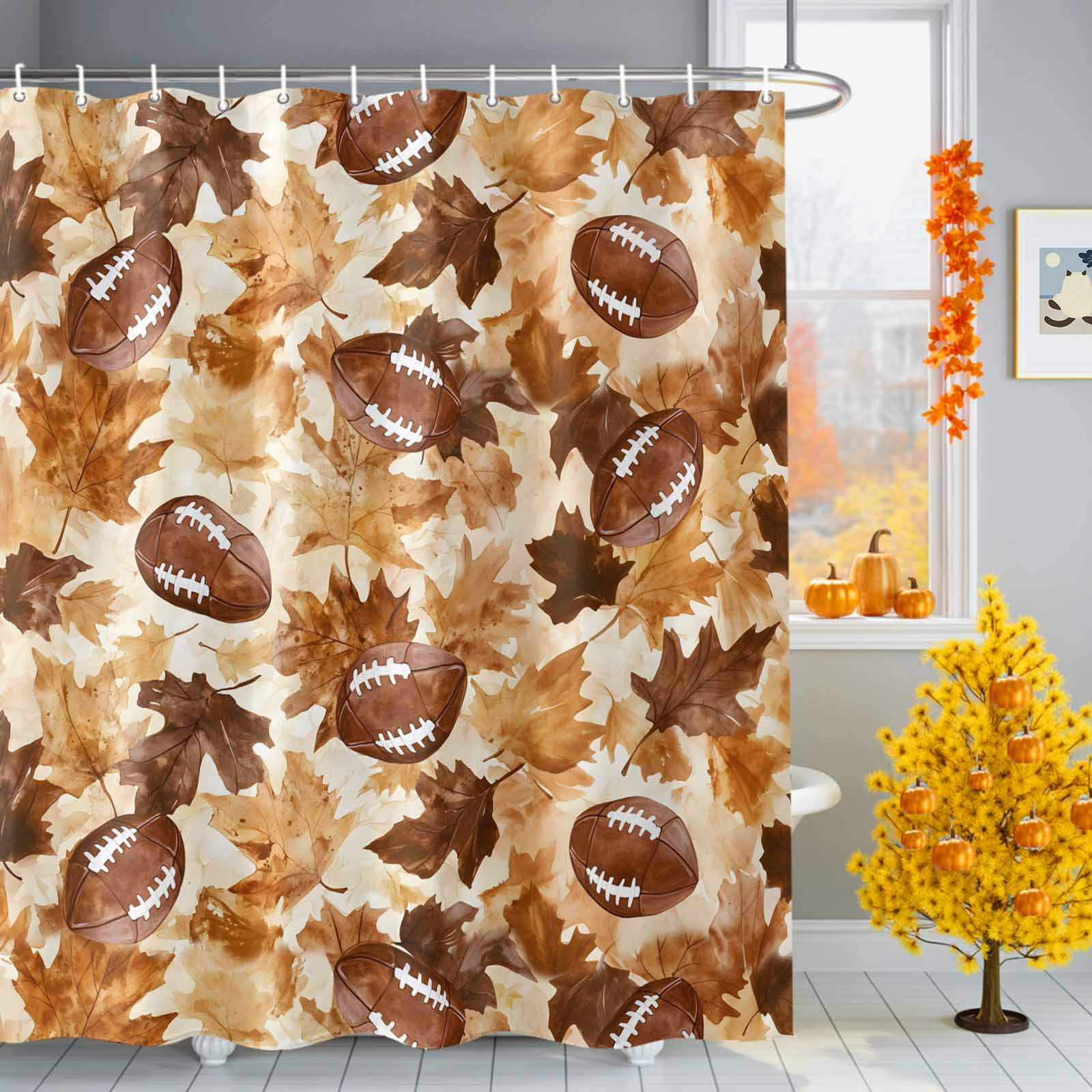 Bathroom Shower Curtain Thanksgiving Autumn Maple Leaf Waterproof ...