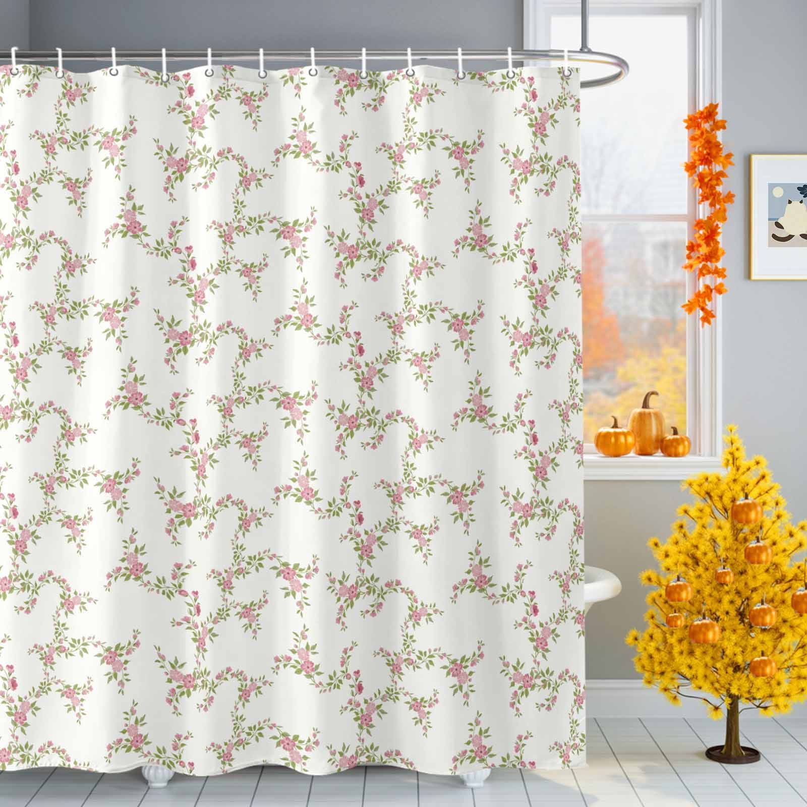 Bathroom Shower Curtain Thanksgiving Country Autumn Flower Waterproof ...