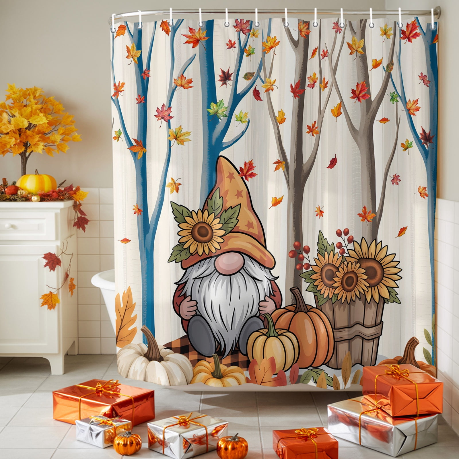 Bathroom Shower Curtain Thanksgiving Dwarf Pumpkin Waterproof Shower ...