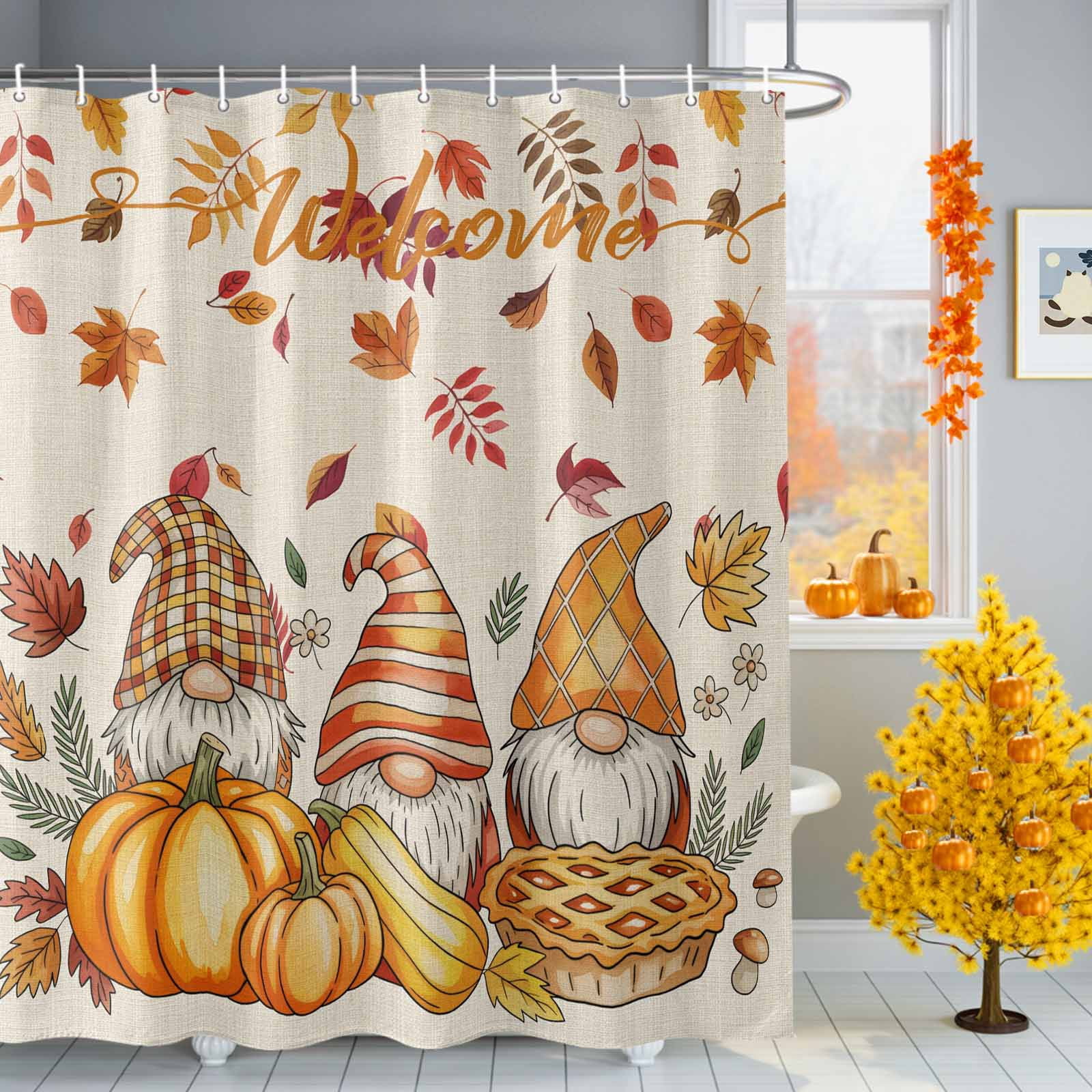 Bathroom Shower Curtain Thanksgiving Gnome Pumpkin Farm Harvest ...