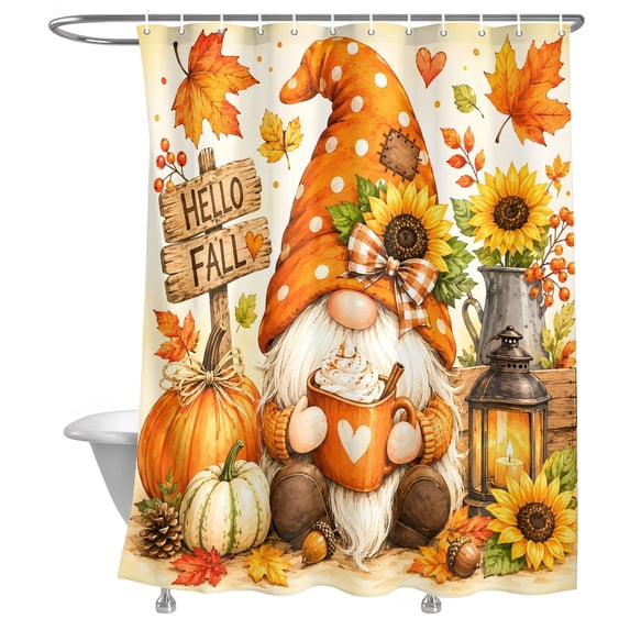 Bathroom Shower Curtain Thanksgiving Harvest Pumpkin Waterproof Shower ...