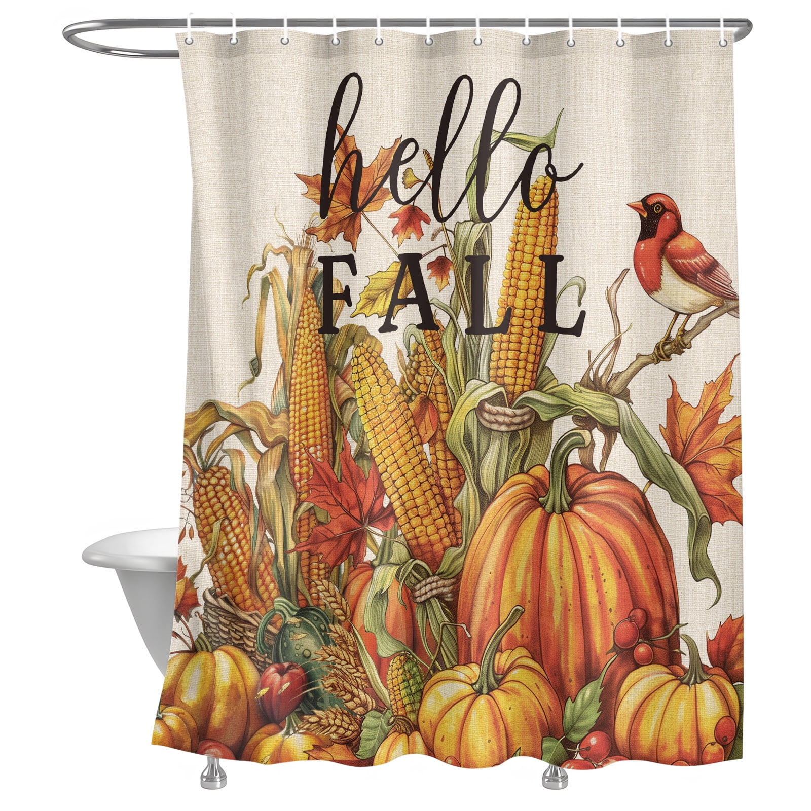 Bathroom Shower Curtain Thanksgiving Orange Pumpkin Fall Maple Leaves ...