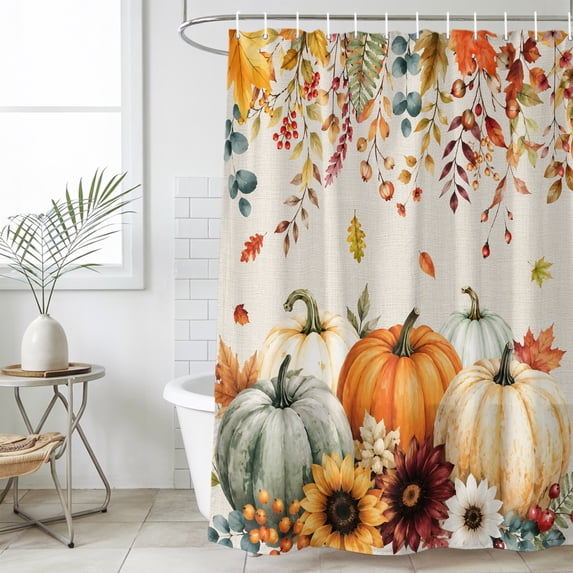 Bathroom Shower Curtain Thanksgiving Pumpkin Watercolor Flower ...
