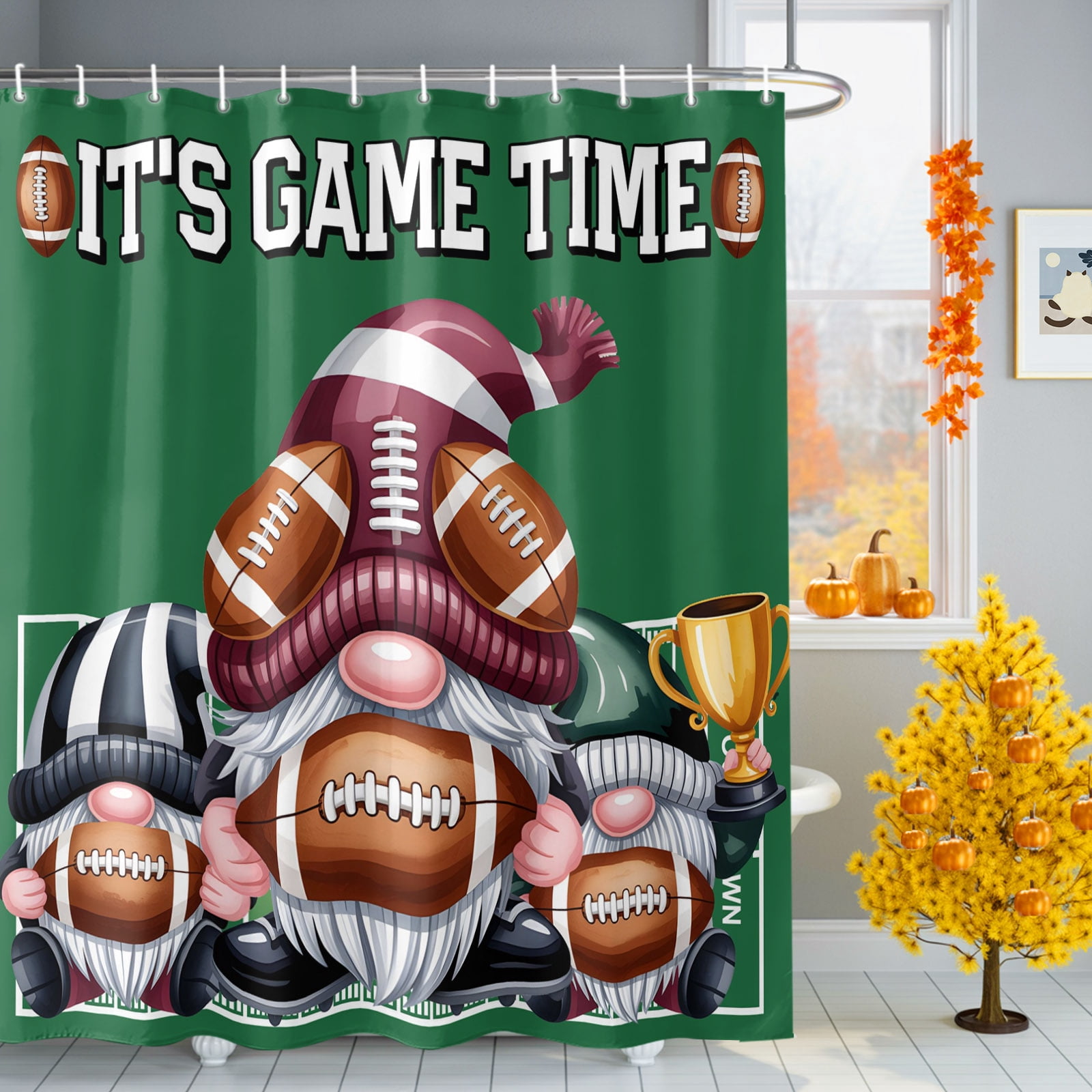 Bathroom Shower Curtain Thanksgiving Sport Rugby Gnomes Waterproof ...