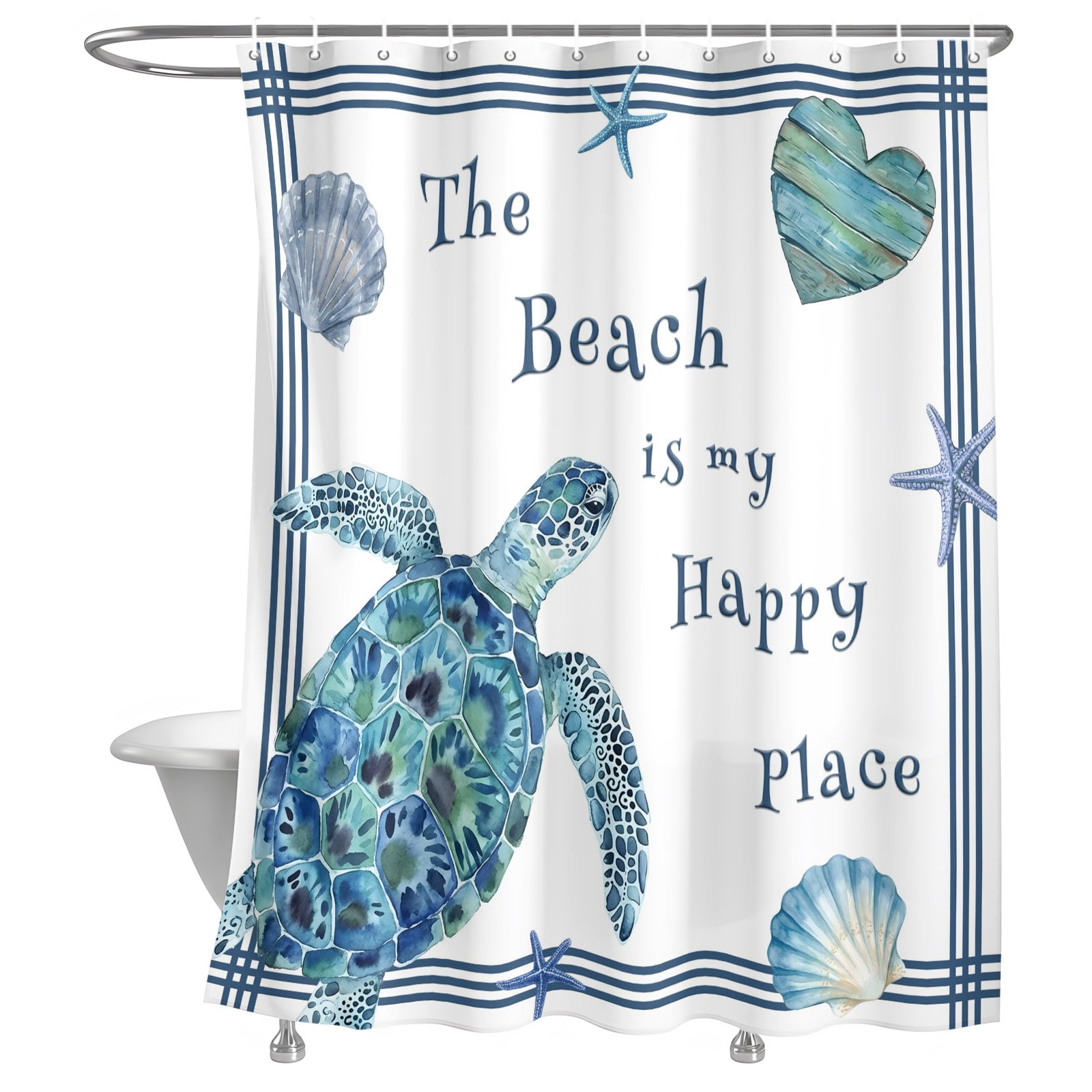 Bathroom Shower Curtain The Beach Is My Happy Place Words Waterproof ...