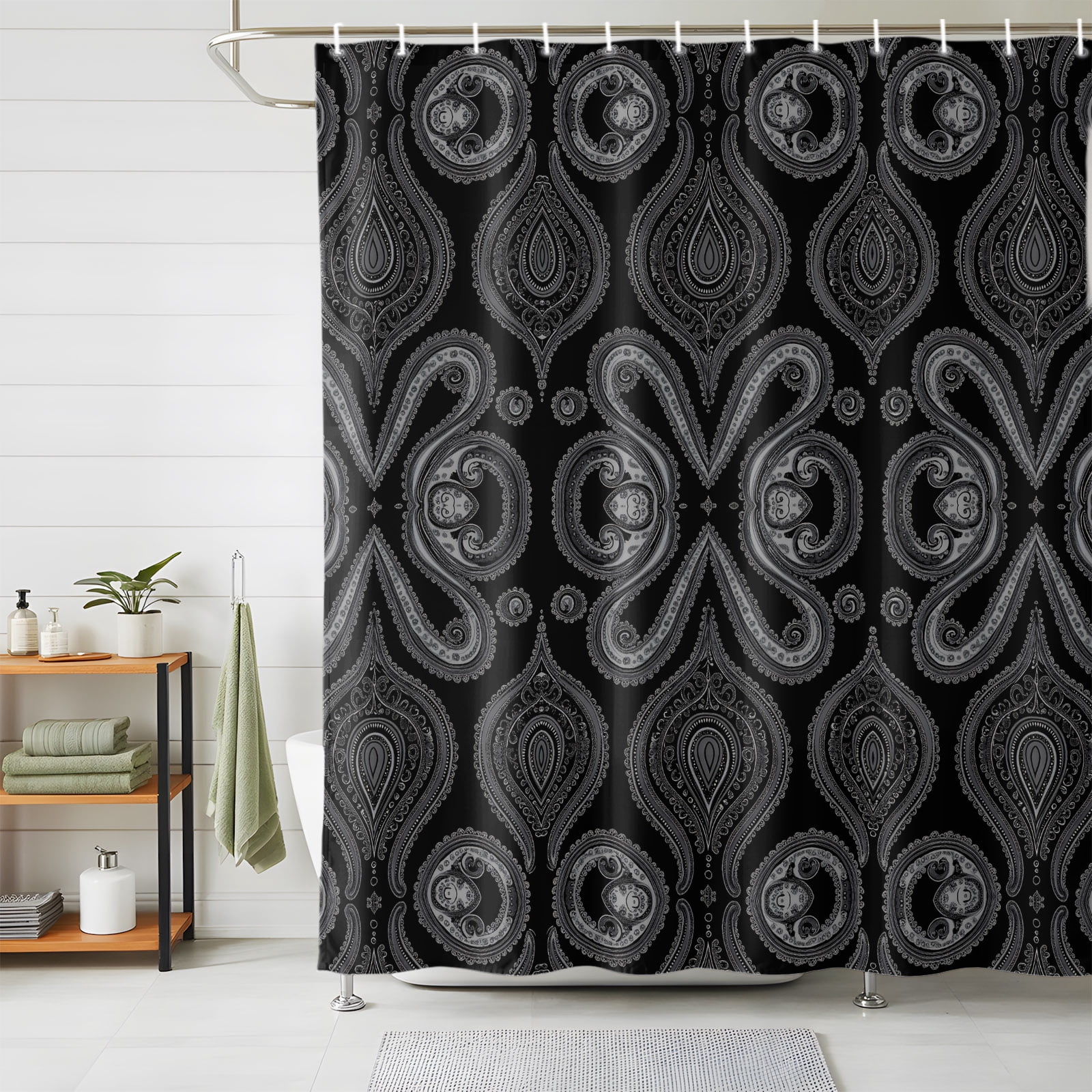Bathroom Shower Curtain Traditional Paisley Vintage Flower Waterproof ...