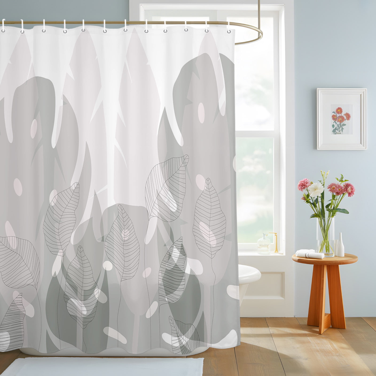 Bathroom Shower Curtain Tropical Leaves Plant Sketch Art Waterproof ...