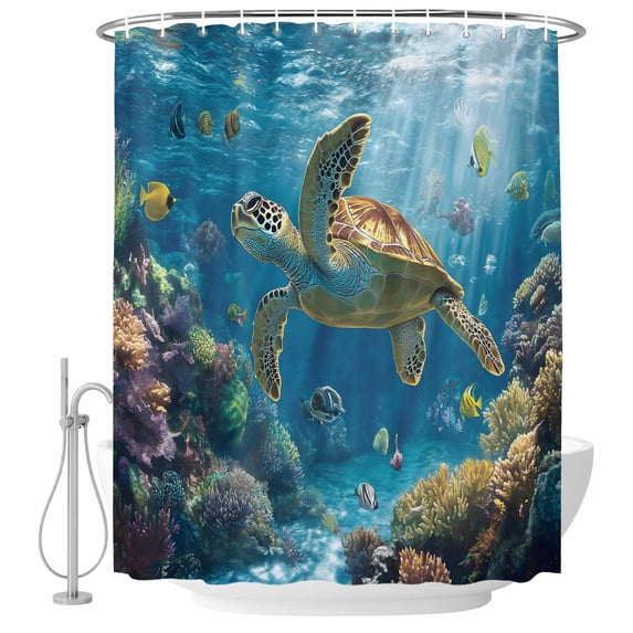 Bathroom Shower Curtain Tropical Ocean Turtle Coral Waterproof Shower ...