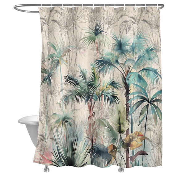 Bathroom Shower Curtain Tropical Palm Tree Monstera Plant Waterproof ...
