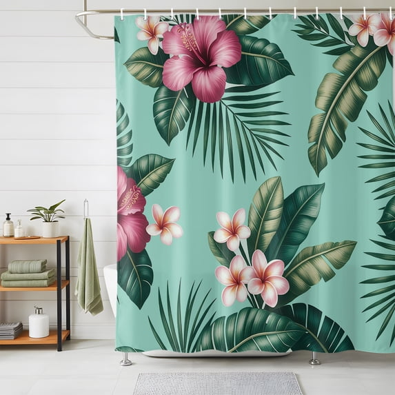 Bathroom Shower Curtain Tropical Summer Watercolor Hibiscus Flower ...