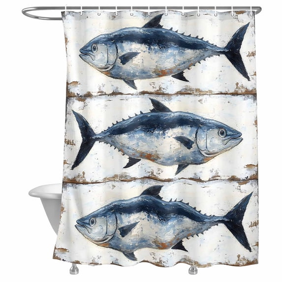 Bathroom Shower Curtain Tuna Blue Fish Waterproof Shower Curtains with ...