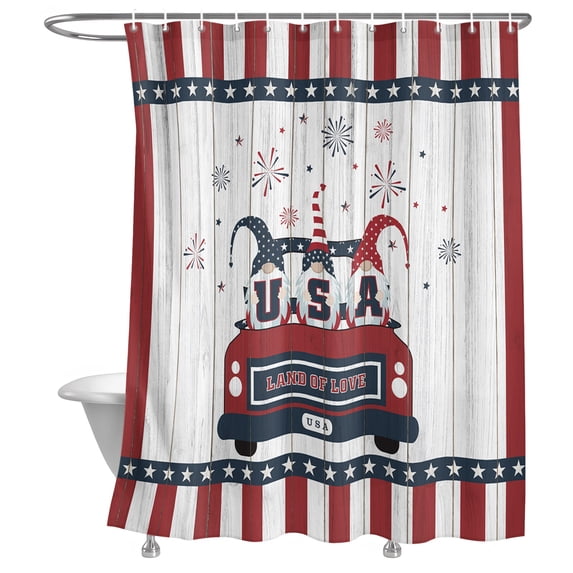 Bathroom Shower Curtain USA Flag Gnomes and Truck Load of Love ...