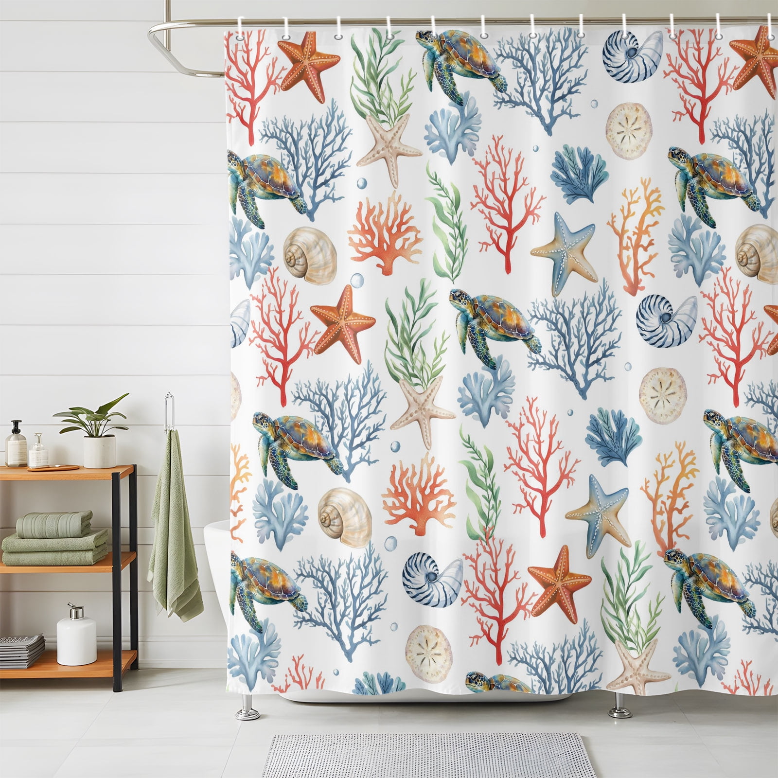 Bathroom Shower Curtain Underwater Ocean Coral Starfish Waterproof ...