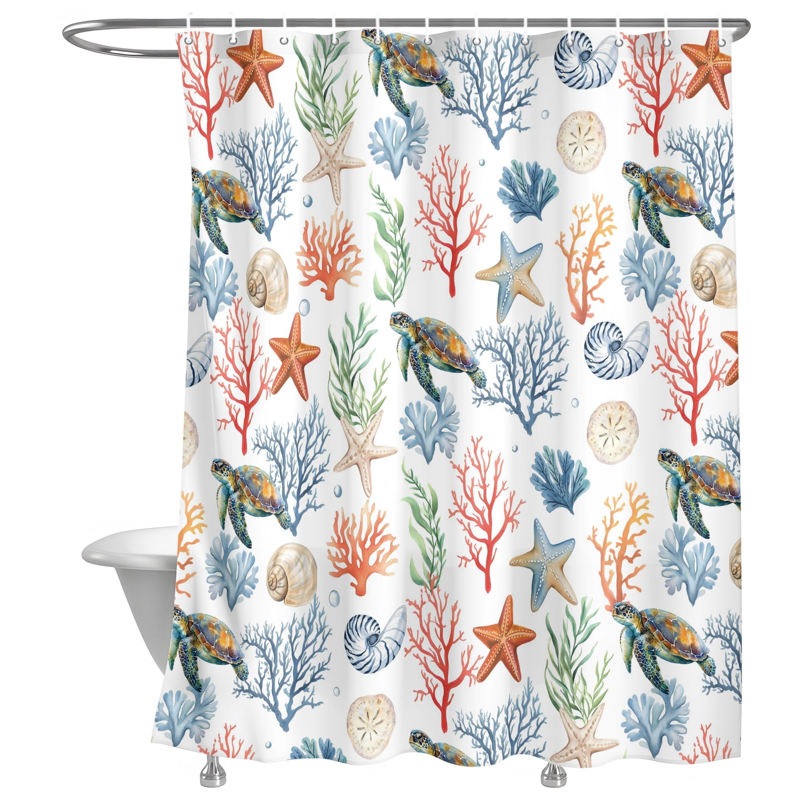 Bathroom Shower Curtain Underwater Ocean Coral Starfish Waterproof ...