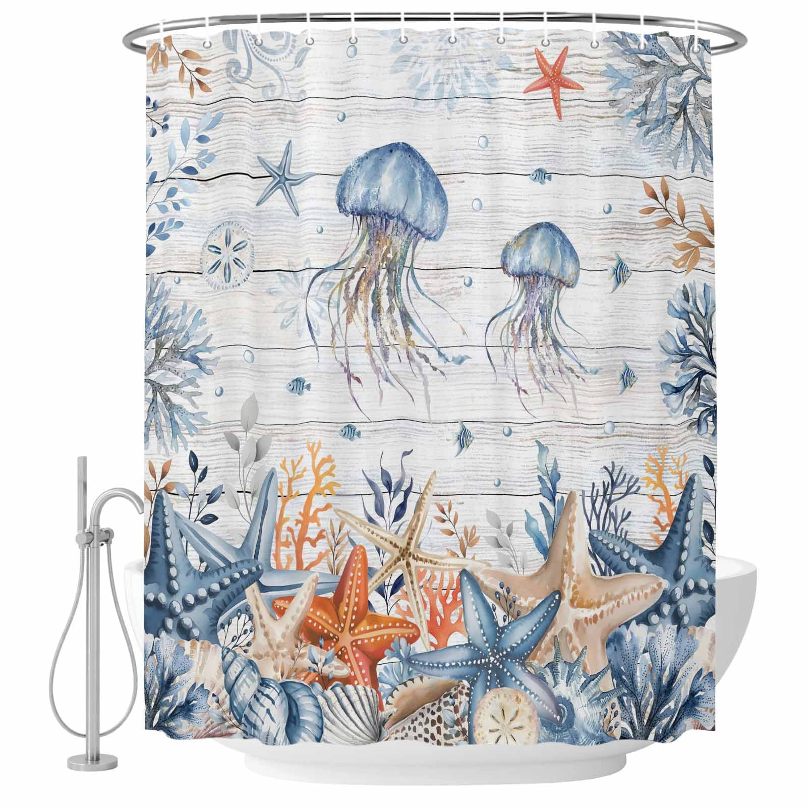 Bathroom Shower Curtain Underwater Ocean Creature Waterproof Shower ...