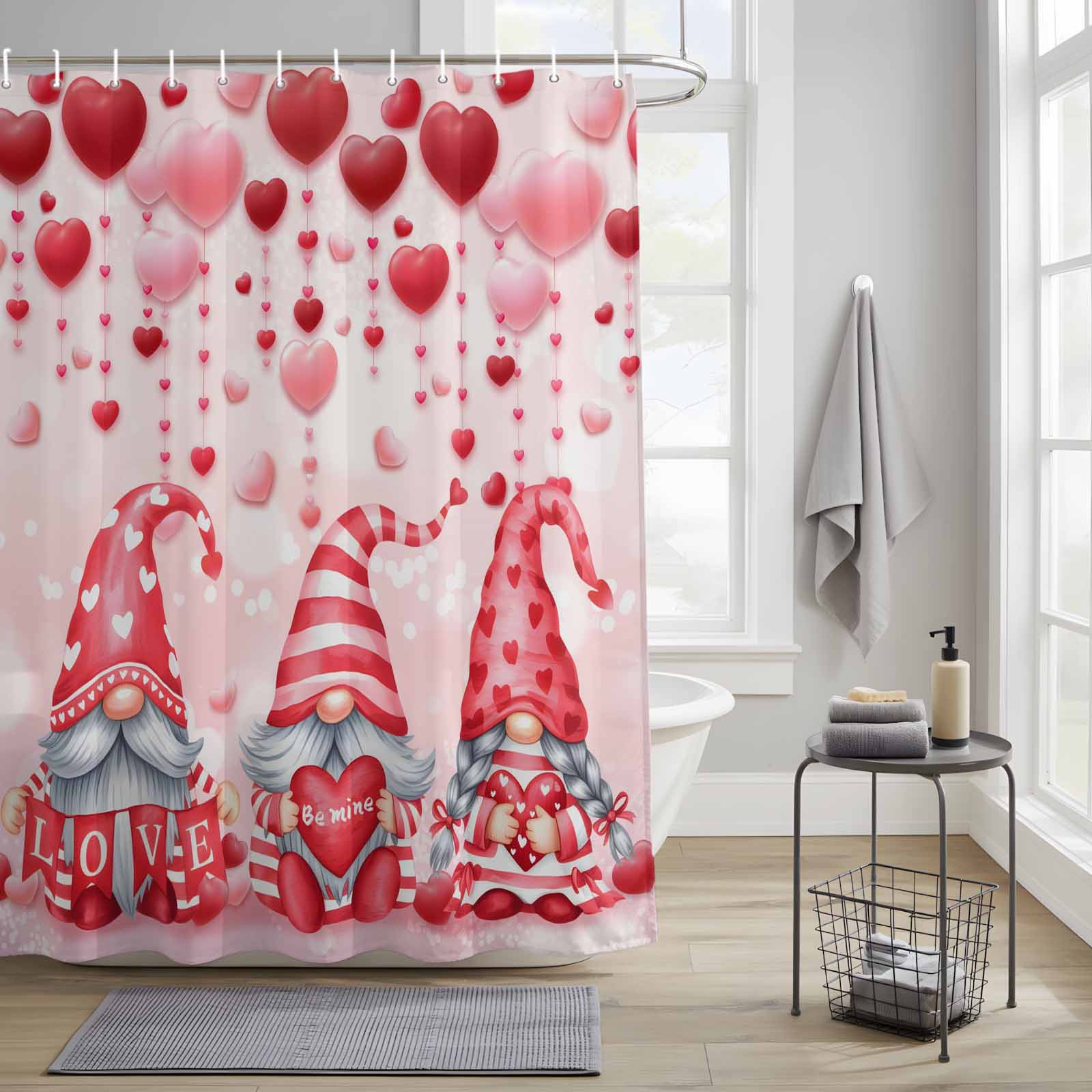 Bathroom Shower Curtain Valentine's Day Gnome Waterproof Shower ...