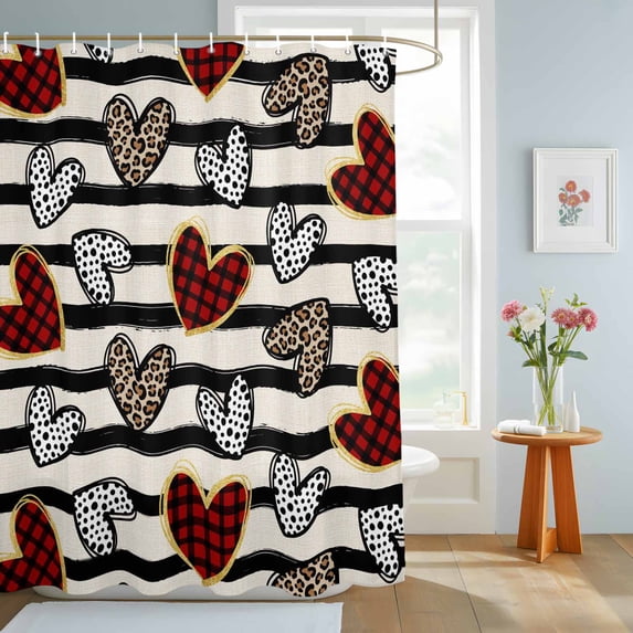 Bathroom Shower Curtain Valentine's Day Leopard Heart Waterproof Shower ...