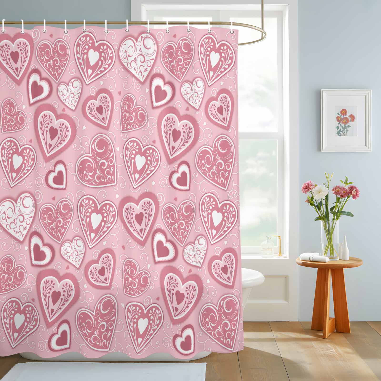 Bathroom Shower Curtain Valentine's Day Sweet Love Heart Pattern ...