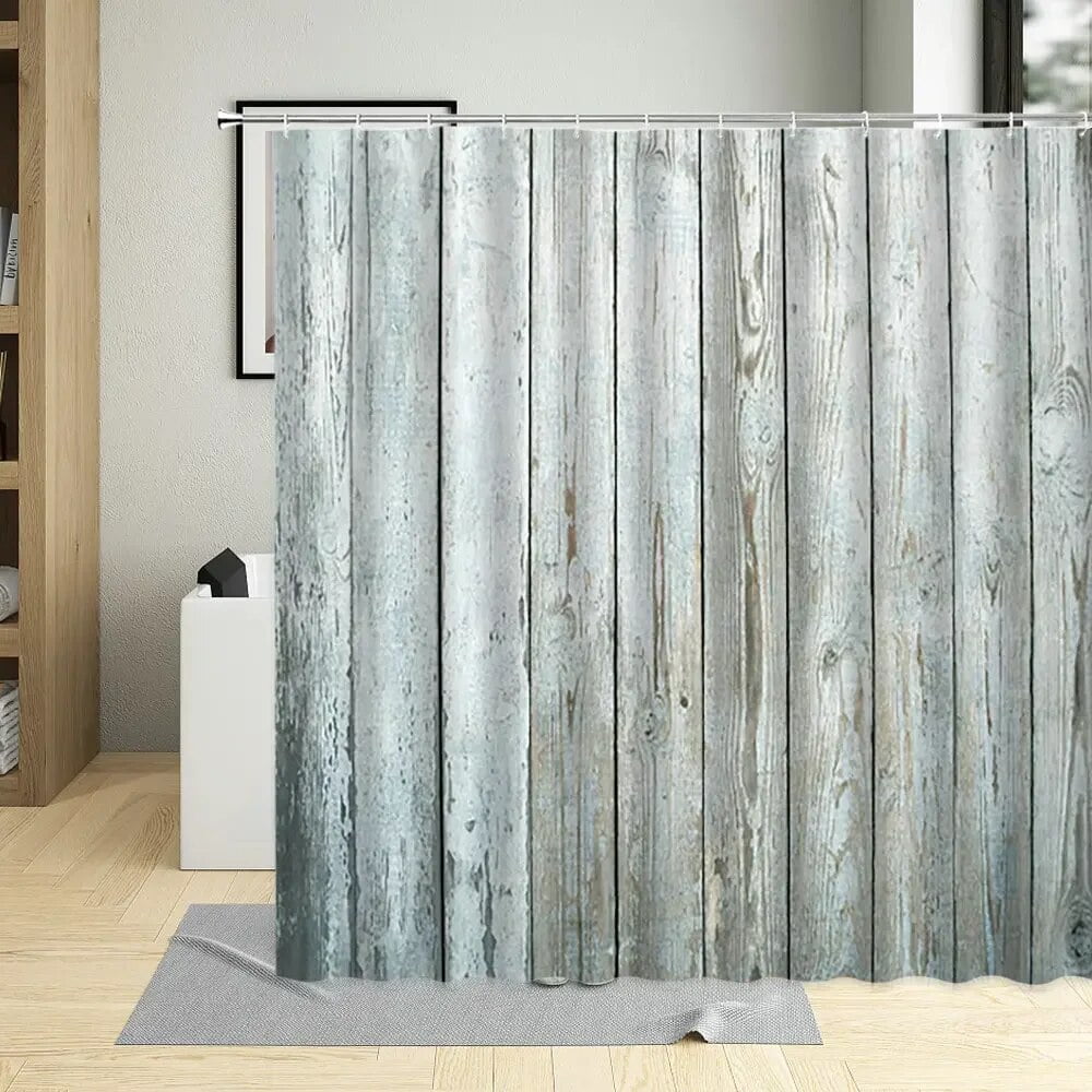 Bathroom Shower Curtain Vertical Lines Wood Grain Pattern Bathtub Decor ...