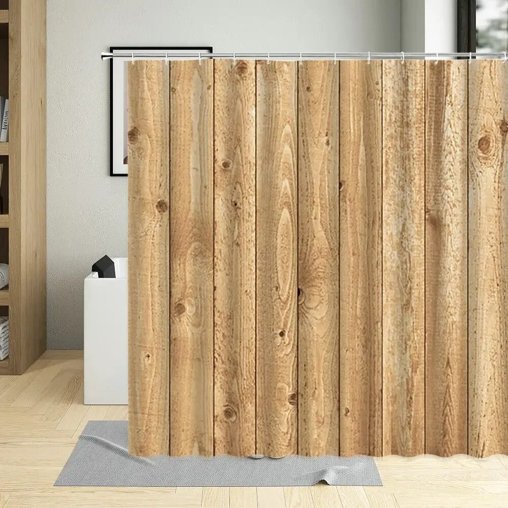 Bathroom Shower Curtain Vertical Lines Wood Grain Pattern Bathtub Decor ...