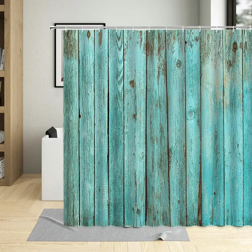 Bathroom Shower Curtain Vertical Lines Wood Grain Pattern Bathtub Decor ...