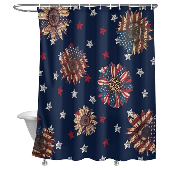 Bathroom Shower Curtain Vintage American Flag Sunflower Star on Blue ...