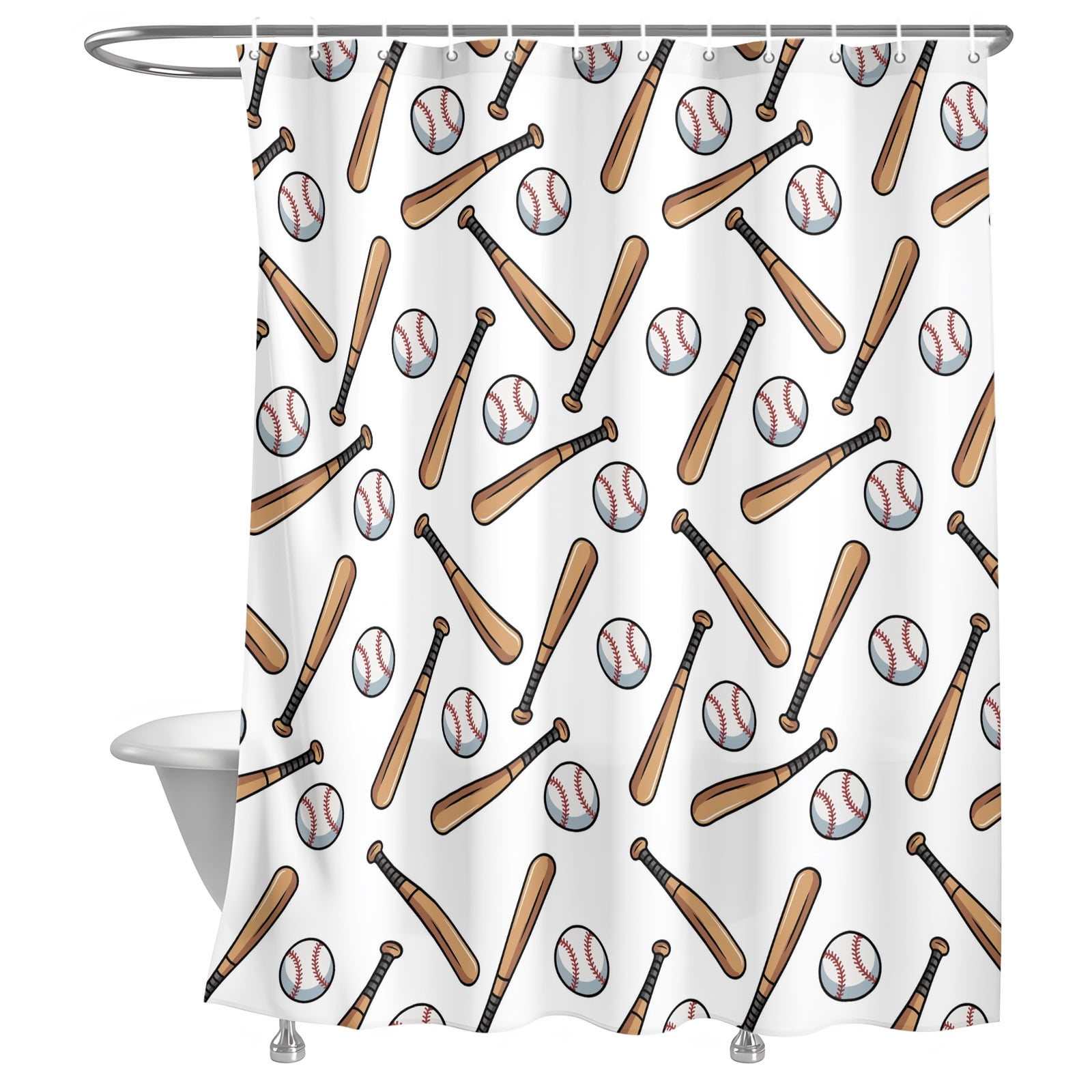 Bathroom Shower Curtain Vintage Baseball Sport Cartoon Waterproof ...