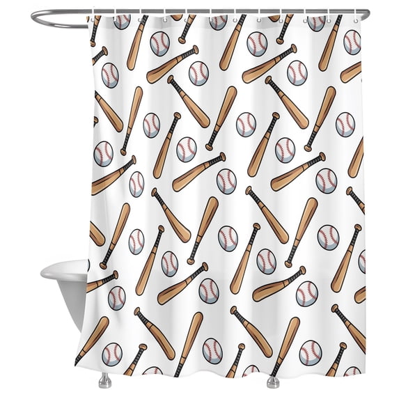 Bathroom Shower Curtain Vintage Baseball Sport Cartoon Waterproof ...