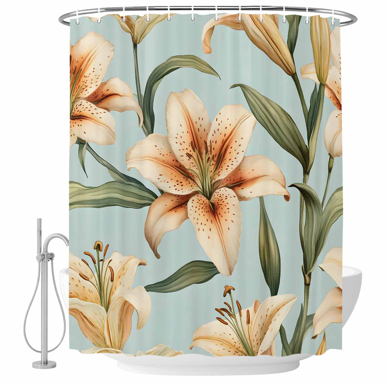 Bathroom Shower Curtain Vintage Blossom Floral LilyPastoral Waterproof ...