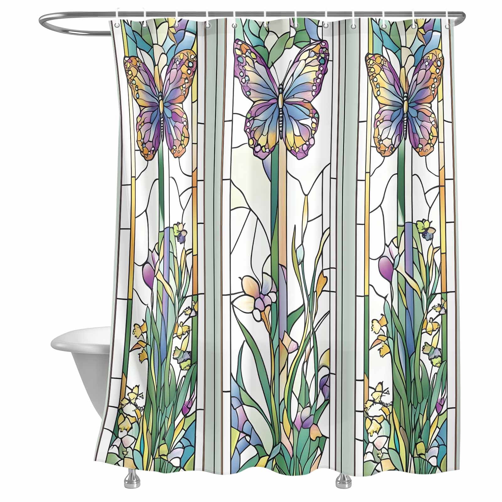 Bathroom Shower Curtain Vintage Butterfly Flower Abstract Art ...