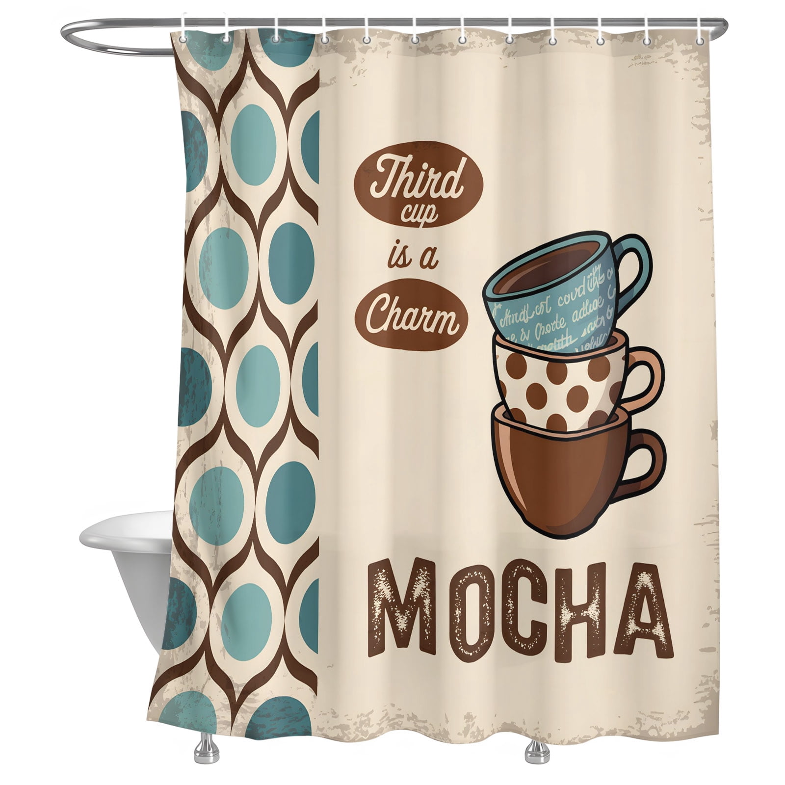Bathroom Shower Curtain Vintage Coffee Mocha Cups Waterproof Shower ...